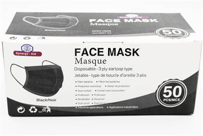 SUPP DISP FACE MASK SYNERGY 3PLY BLK 50/BX (06966) – Classy Imports Inc
