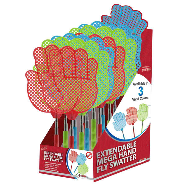 TK EXTENDABLE MEGA HAND FLY SWATTER 12PCS/DISPLAY -3 COLORS – Classy ...
